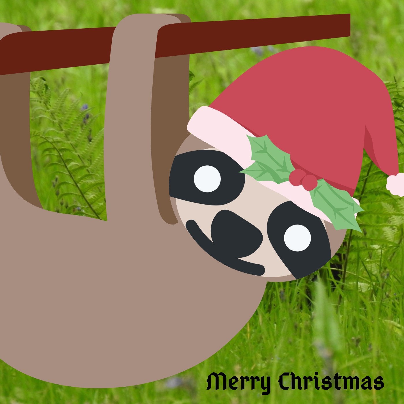 Christmas sloth card, recycled Christmas card, sloth xmas card, homema ...